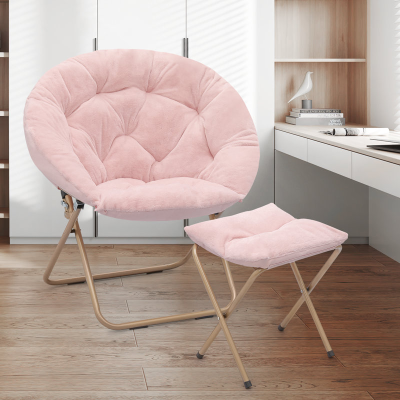 Mercer41 Marqueen Folding Saucer Chairs with Ottoman Portable Moon Chair Accent Chair with Footrest Reviews Wayfair